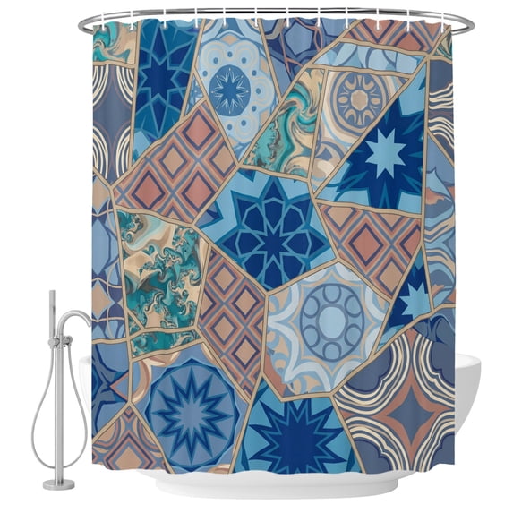 Abstract Art Shower Curtain for Bathroom, Orange Blue Geometric Flower ...