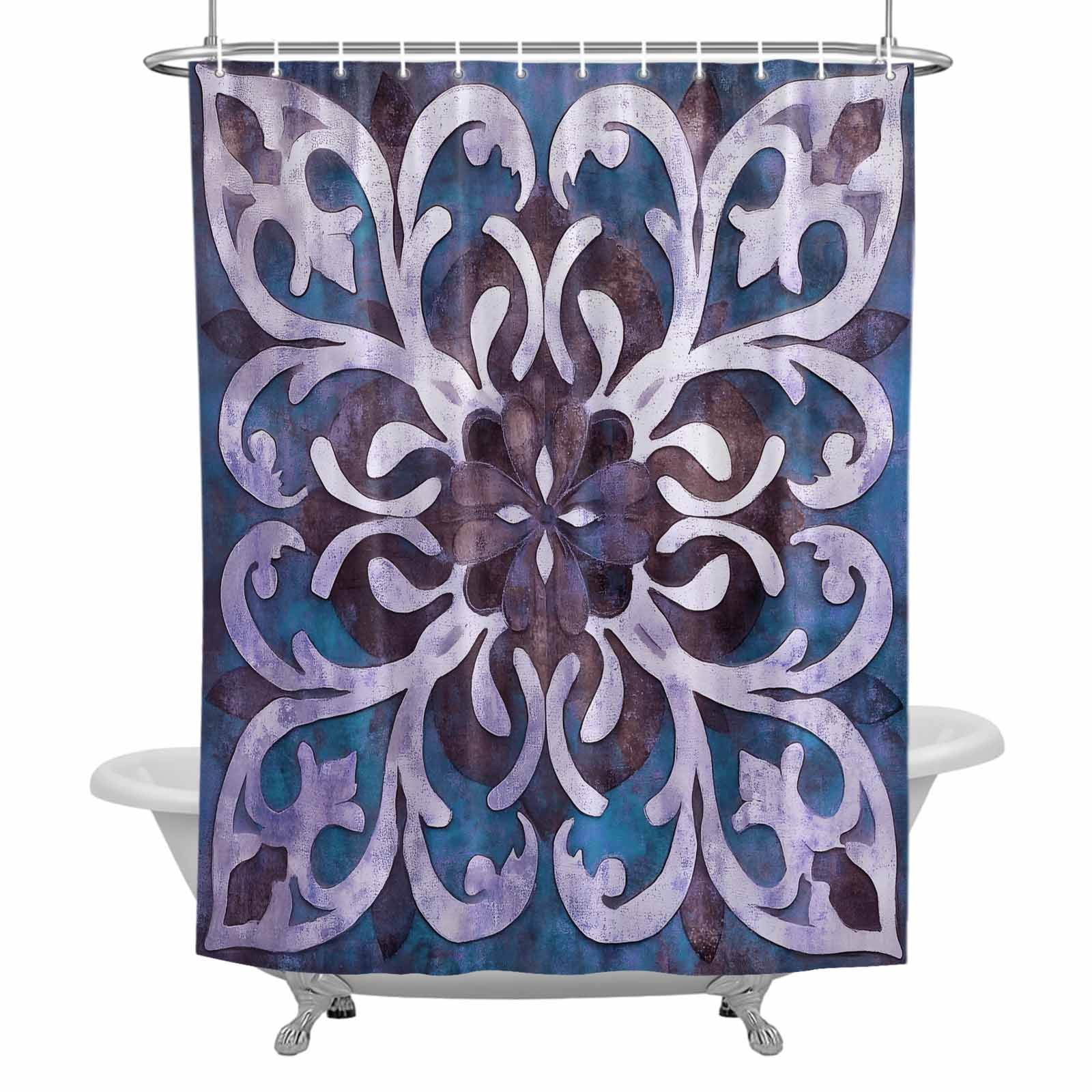 Abstract Art Shower Curtain for Bathroom, Purple Flowers Simple Style ...