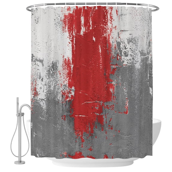 Abstract Art Shower Curtain for Bathroom, Red Grey Wall Mottled Texture ...