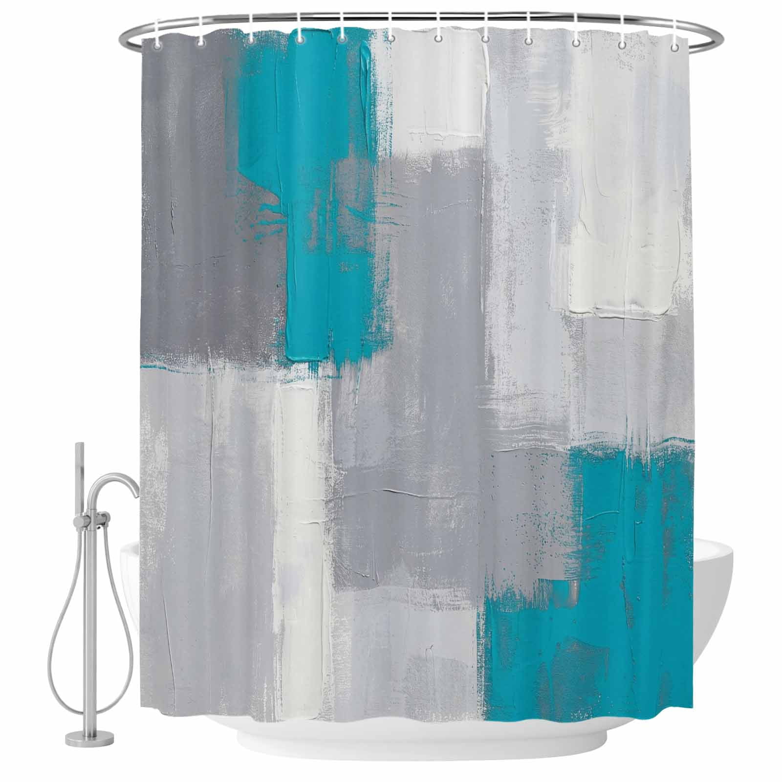 Abstract Art Shower Curtain for Bathroom, Retro Blue Grey Graffiti ...