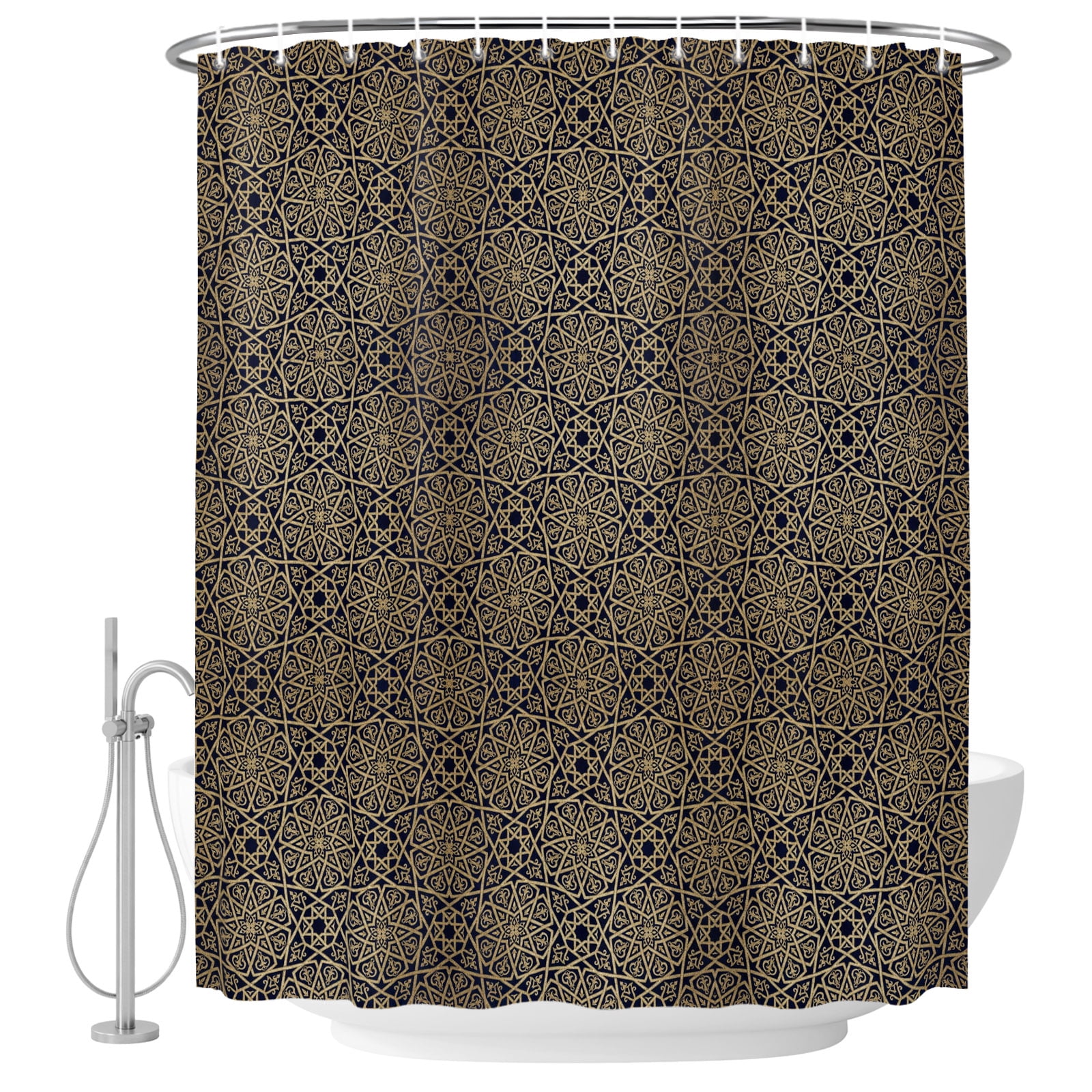 Abstract Art Shower Curtain for Bathroom, Retro Brown Geometric Texture ...