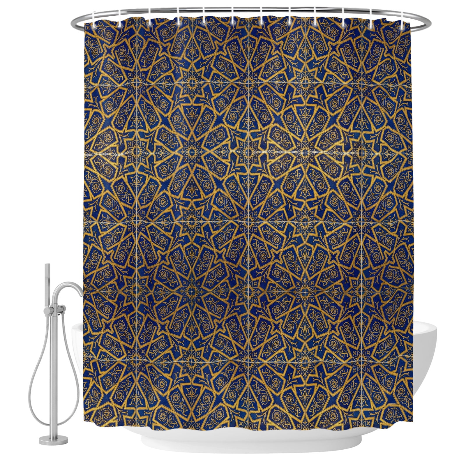 Abstract Art Shower Curtain for Bathroom, Retro Golden Geometric ...
