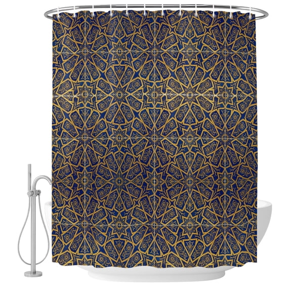 Abstract Art Shower Curtain for Bathroom, Retro Golden Geometric ...