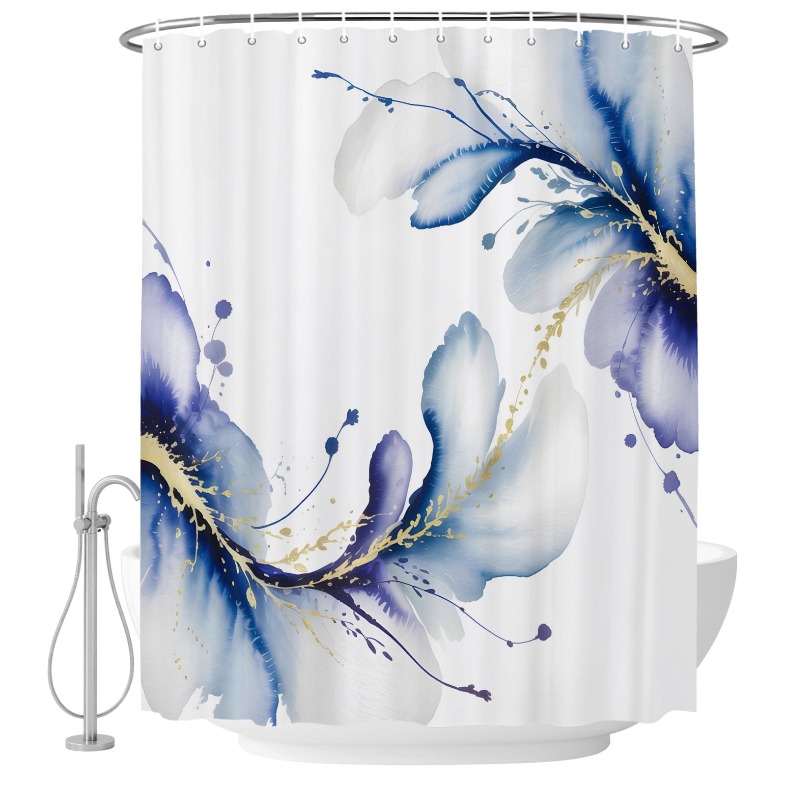 Abstract Art Shower Curtain for Bathroom, Watercolor Purple Water Wave ...