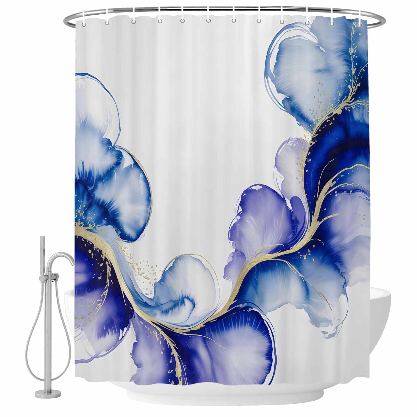 Abstract Art Shower Curtain for Bathroom, Watercolor Purple Water Wave ...