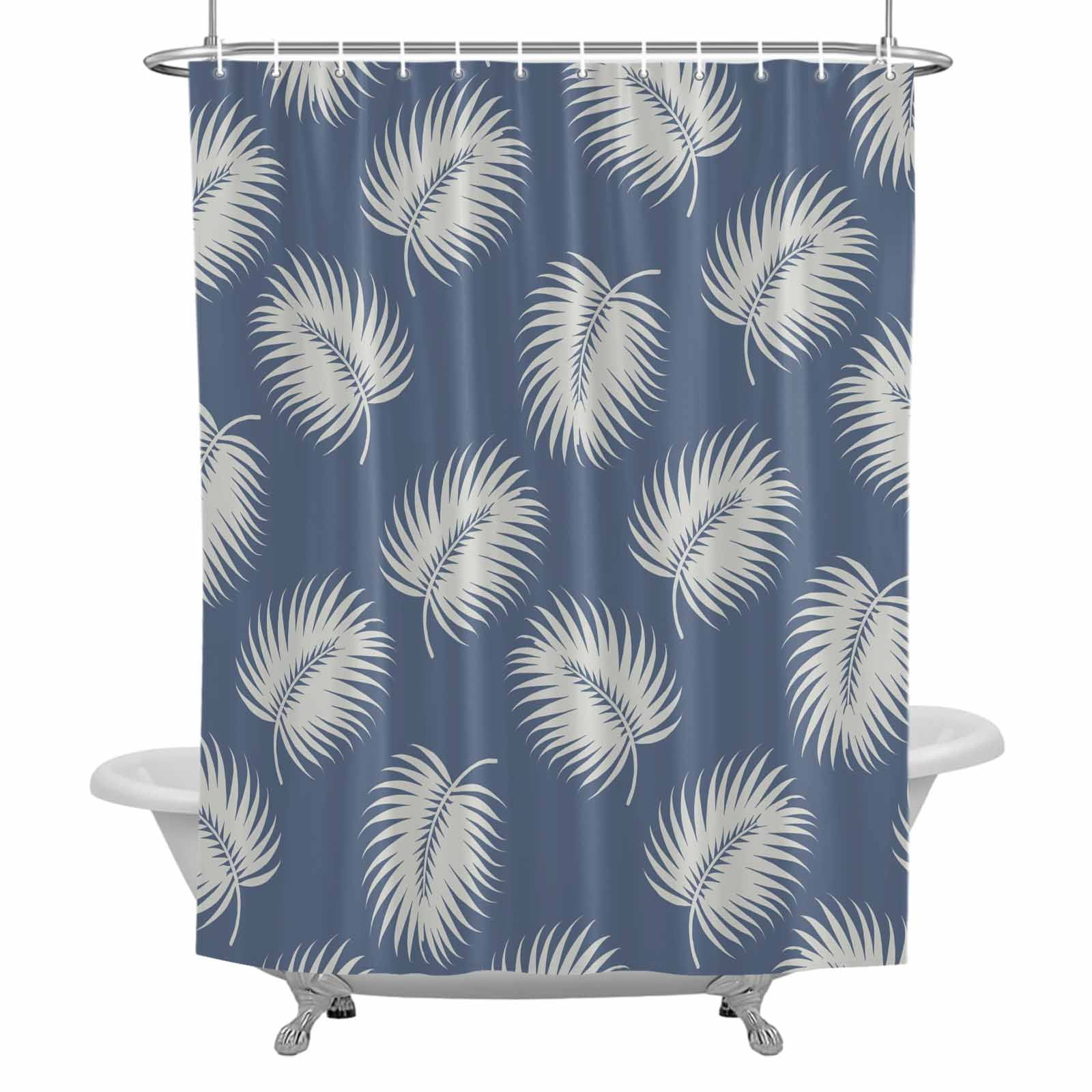 Abstract Art Shower Curtain, Botanical Outlines Blue Leaf Silhouettes ...