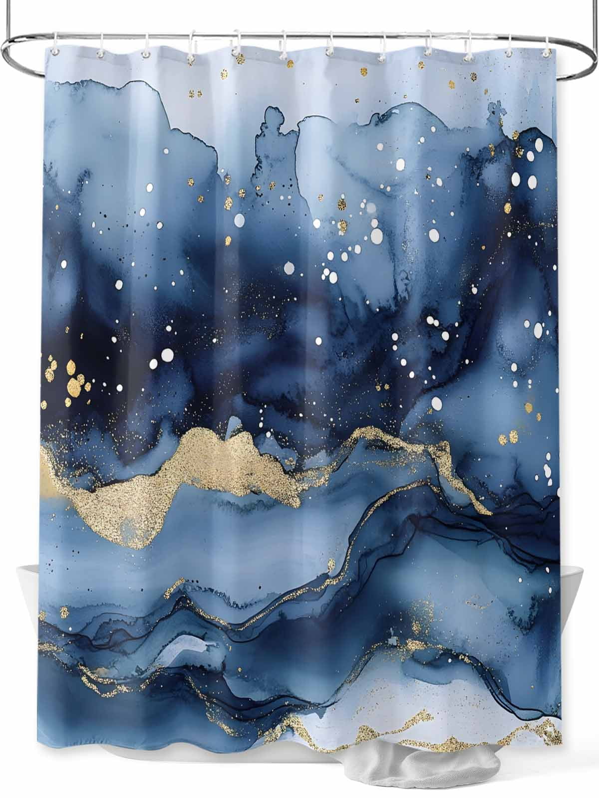 Abstract Art Shower Curtain, Gold Blue Gradient Marble Texture Waterproof Shower Curtain Set ...