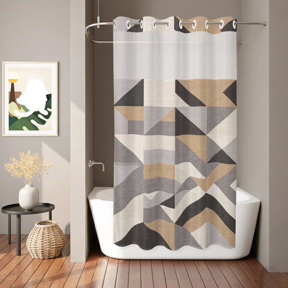 Abstract Art Shower Curtain, Grey Gold Mottled Geometric Modern Art ...