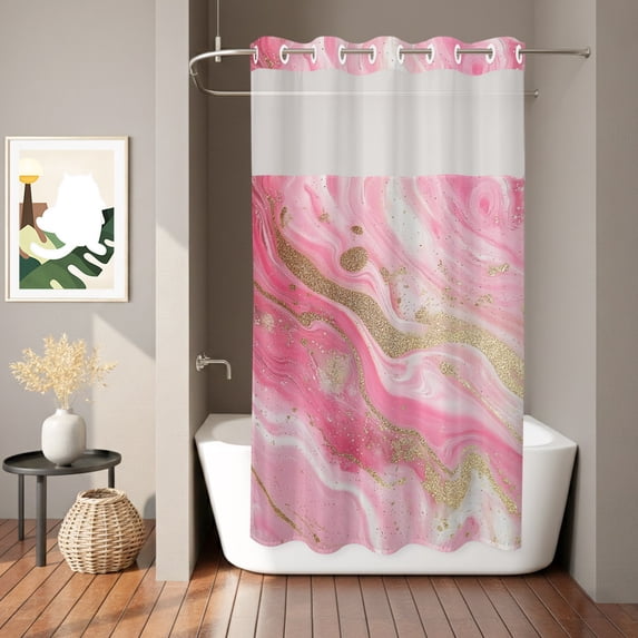 Abstract Art Shower Curtain, Modernism Pink Gold Water Ripple ...