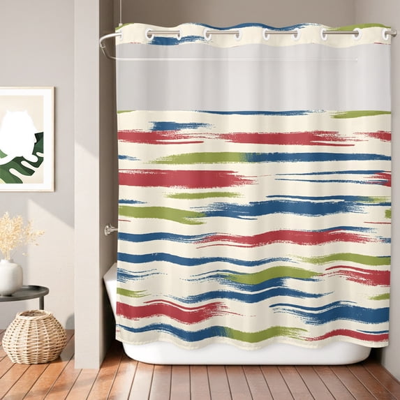Abstract Art Shower Curtain, Red Blue Green Watercolor Line Texture ...