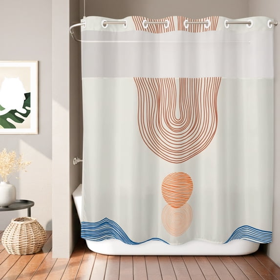 Abstract Art Shower Curtain, Sunset Orange Blue Line Modern Geometric ...