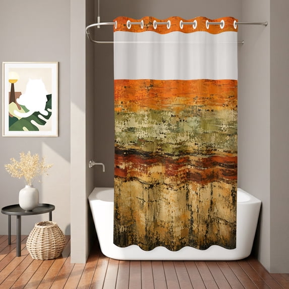 Abstract Art Shower Curtain, Terracotta Orange Textured Landscape ...