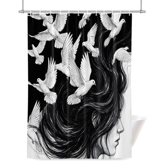 Abstract Art Shower Curtains for Bathroom, Black and White Pigeon Woman ...