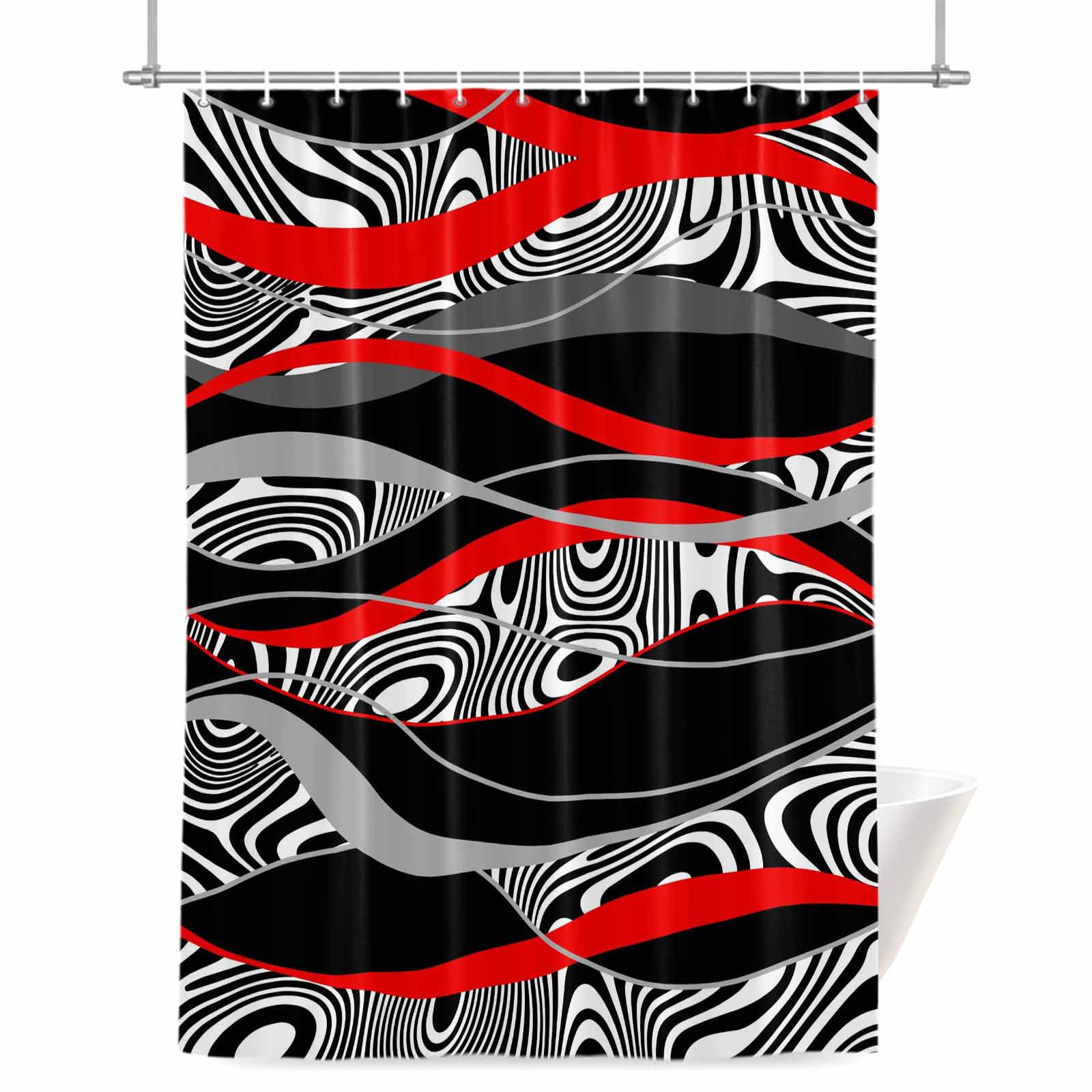 Abstract Art Shower Curtains for Bathroom, Red Black Gray Lines ...