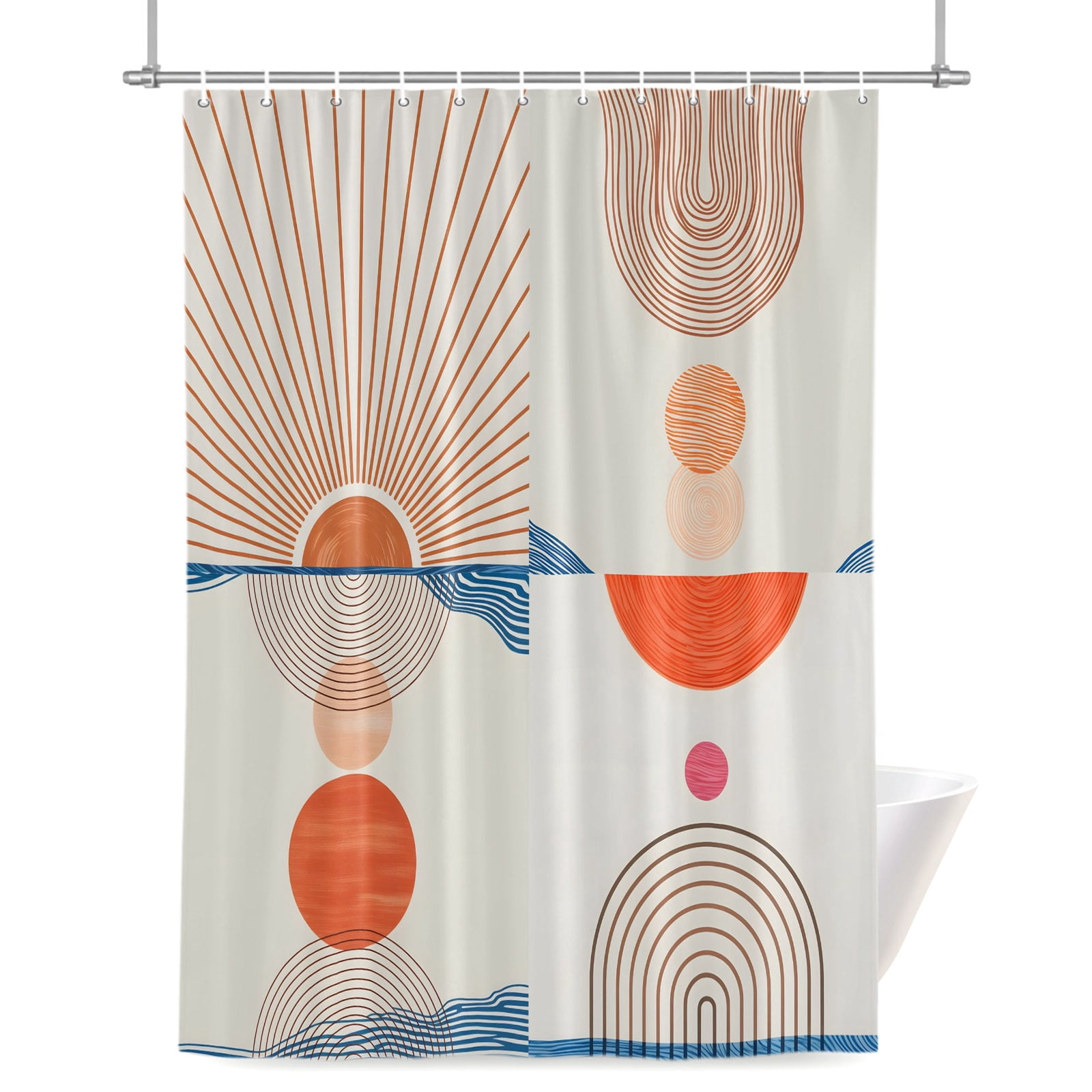 Abstract Art Shower Curtains for Bathroom, Sunset Orange Blue Line ...
