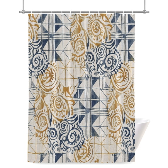 Abstract Art Shower Curtains for Bathroom, Vintage Khaki Navy Blue ...