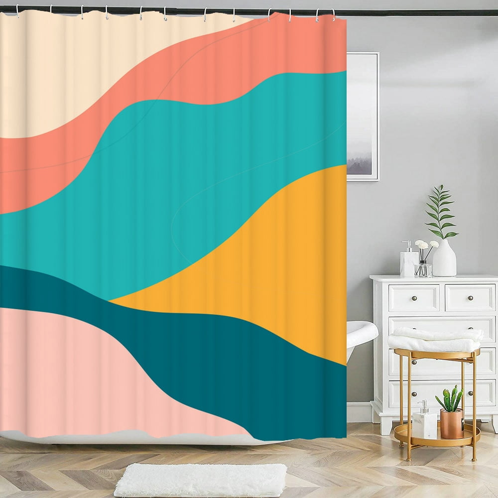 Abstract Art Shower Curtains Colorful Geometric Patterns Leaves Modern ...