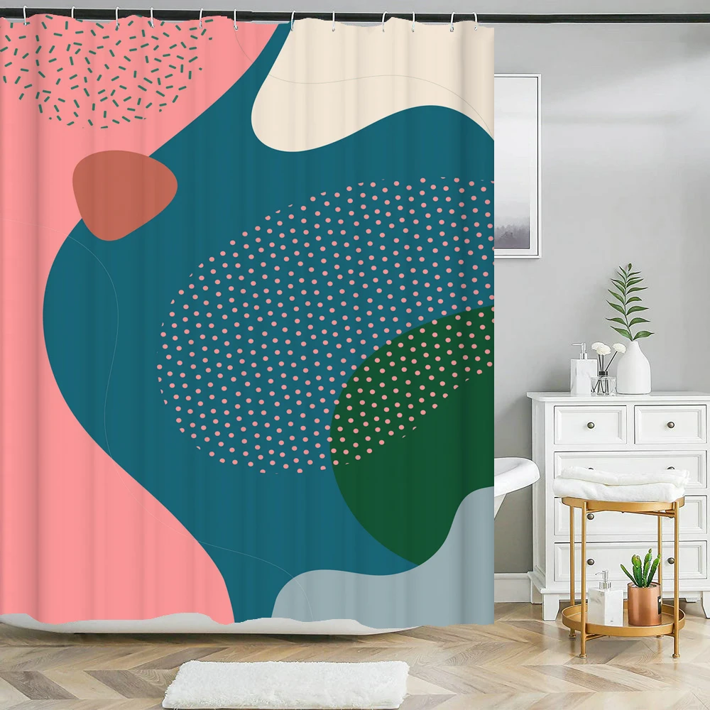 Abstract Art Shower Curtains Colorful Geometric Patterns Leaves Modern ...