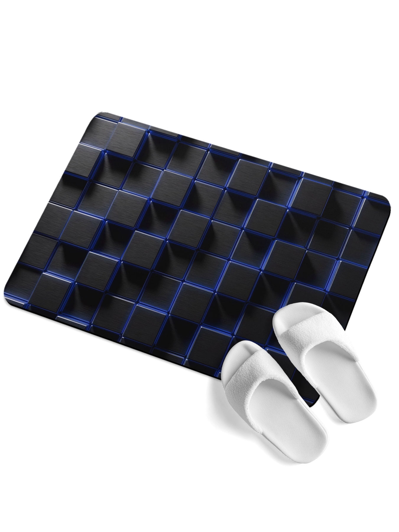 Abstract Art Soft Diatomaceous Earth Mat, Black Blue Cubes Modern ...