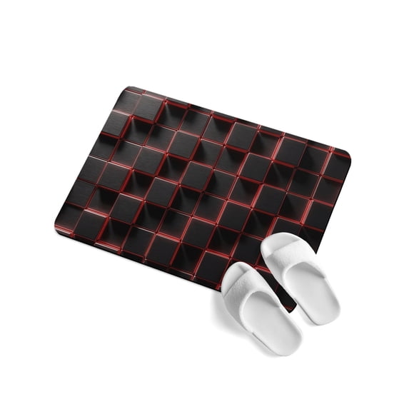 Abstract Art Soft Diatomaceous Earth Mat, Black Red Cubes Modern ...