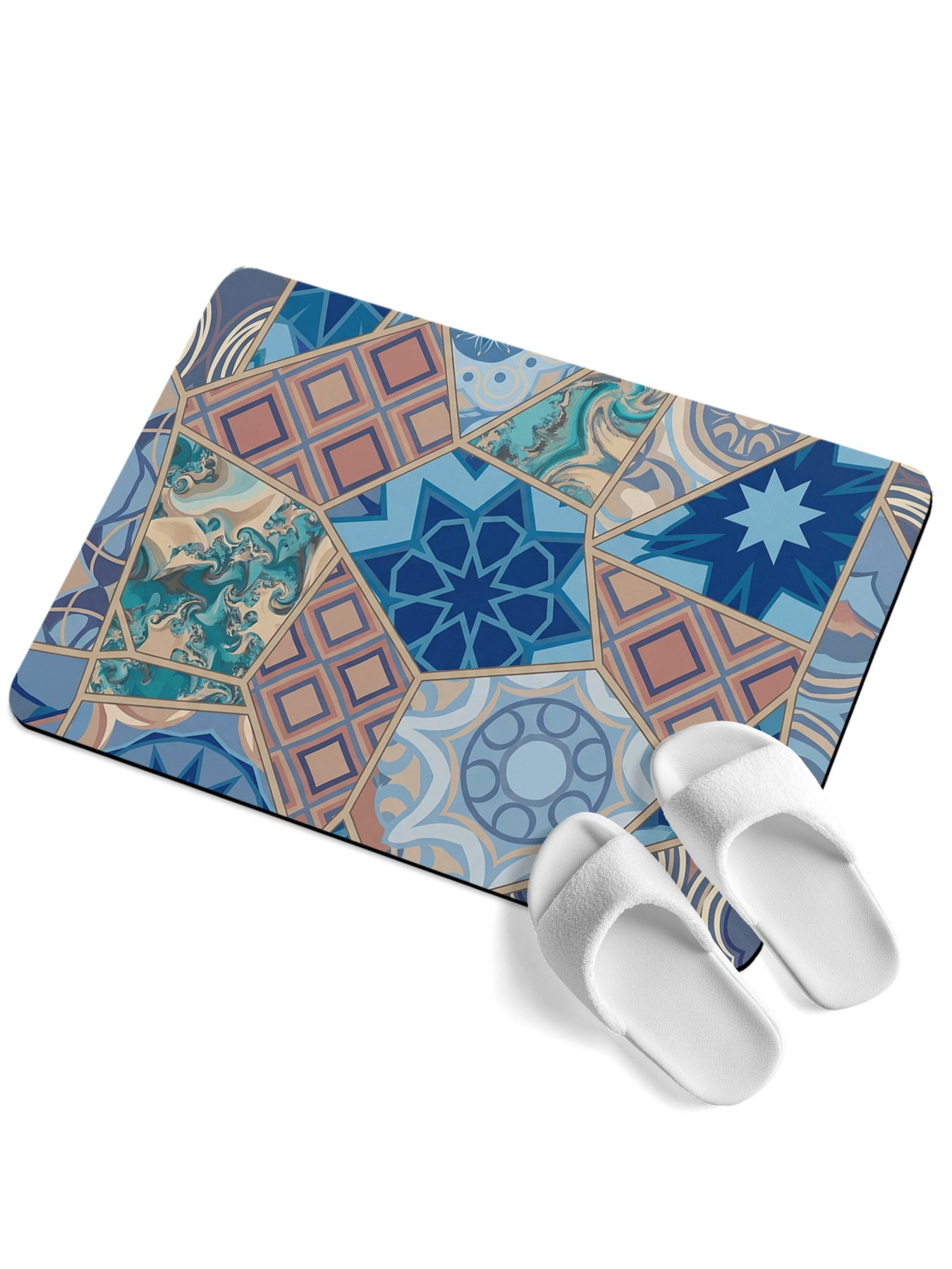 Abstract Art Soft Diatomaceous Earth Mat, Orange Blue Geometric Flower ...