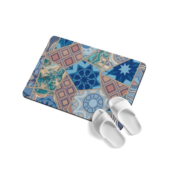 Abstract Art Soft Diatomaceous Earth Mat, Orange Blue Geometric Flower ...