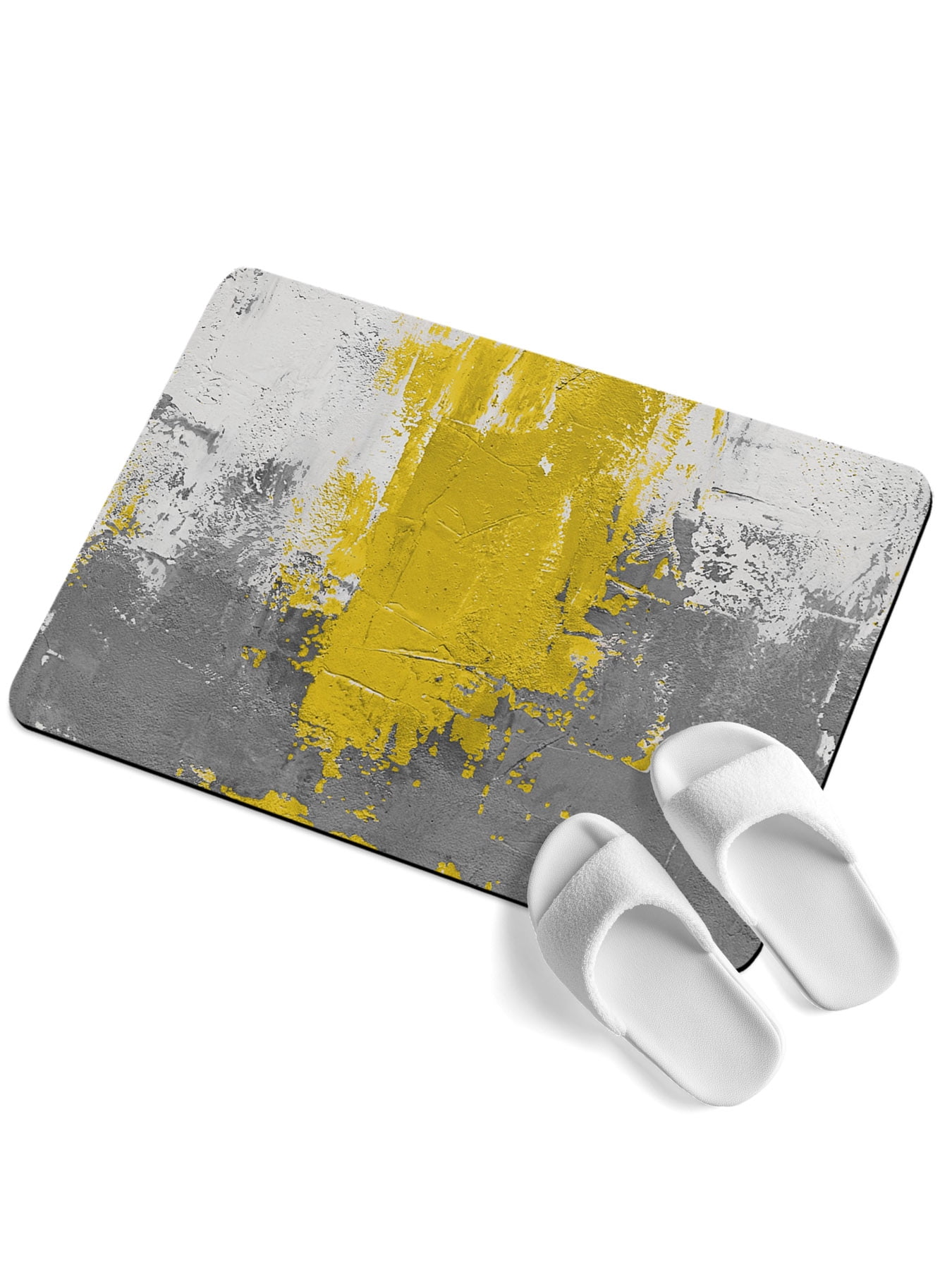 Abstract Art Soft Diatomaceous Earth Mat, Yellow Grey Wall Mottled ...