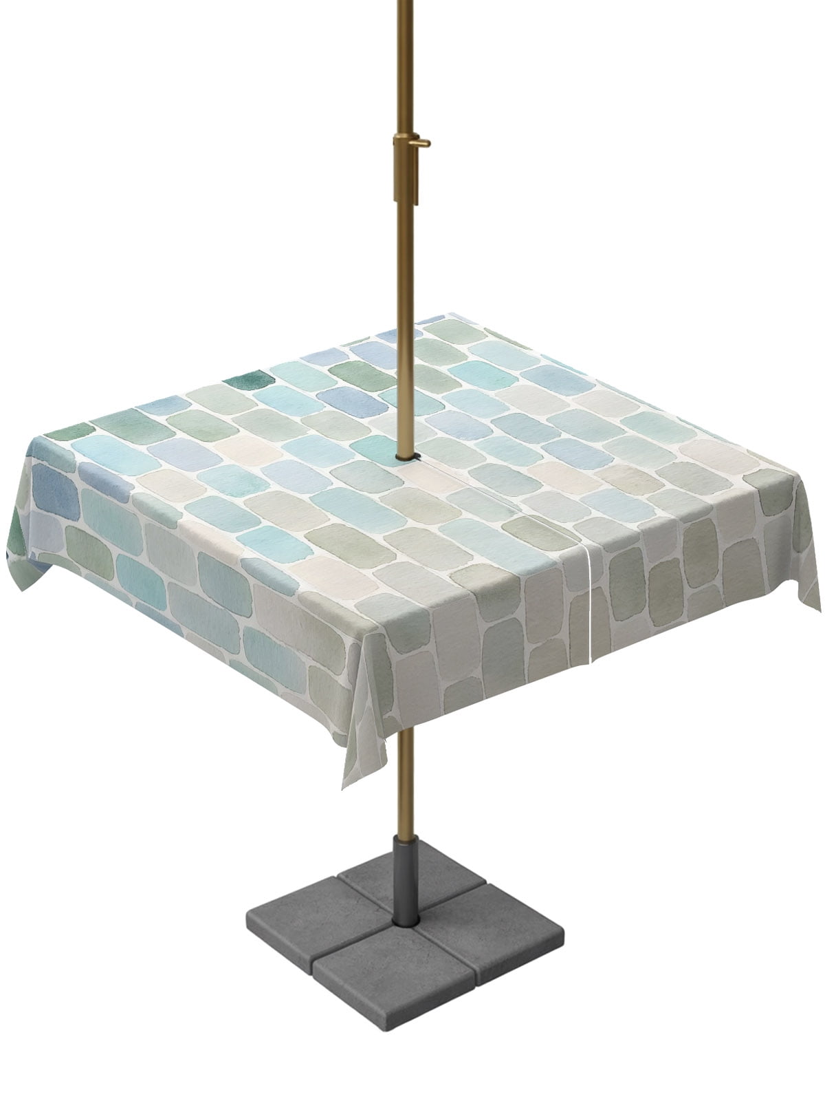 Abstract Art Square Outdoor Tablecloth with Umbrella Hole Blue Green ...