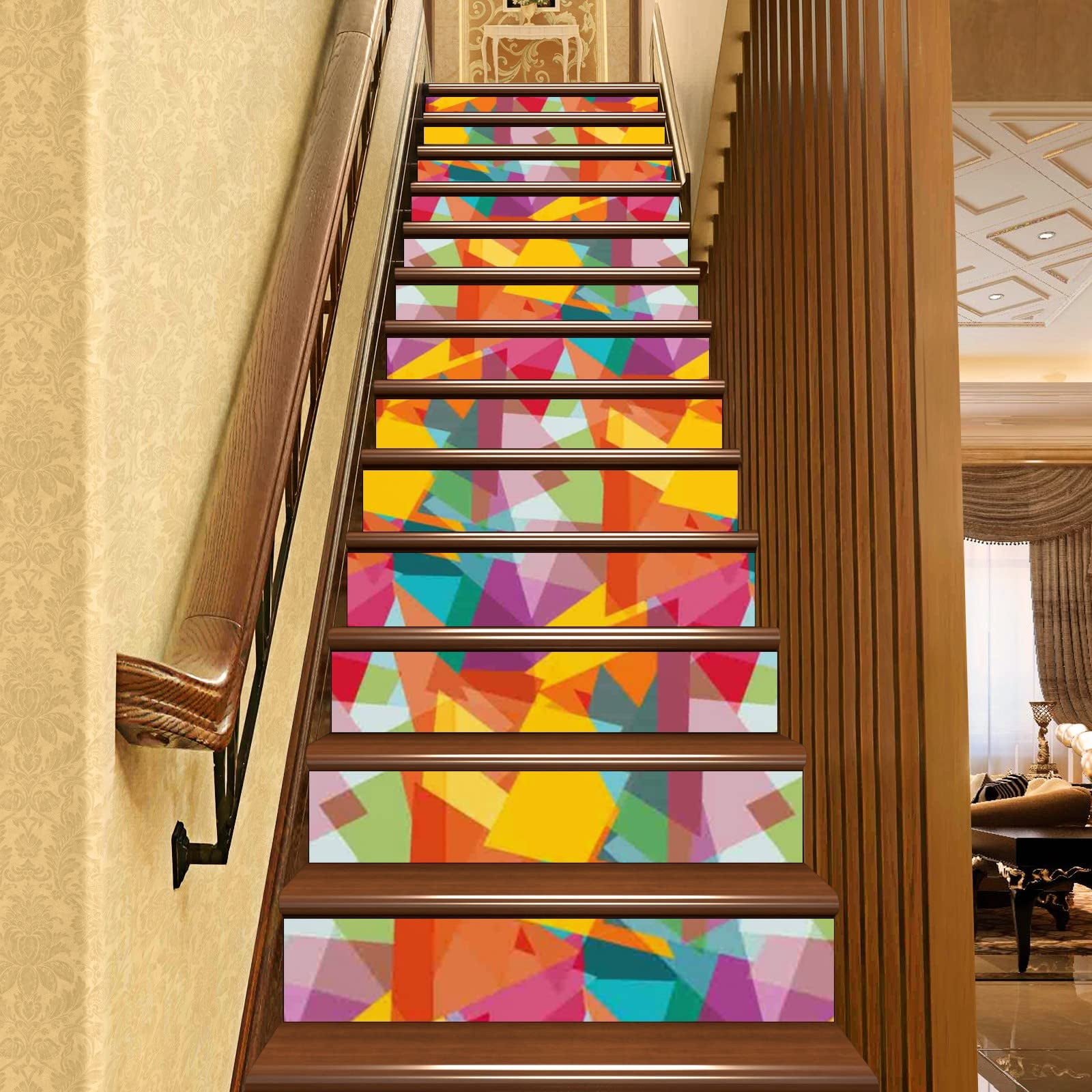 Abstract Art Stair Stickers Color 3D Geometry Pattern Stairs Riser ...