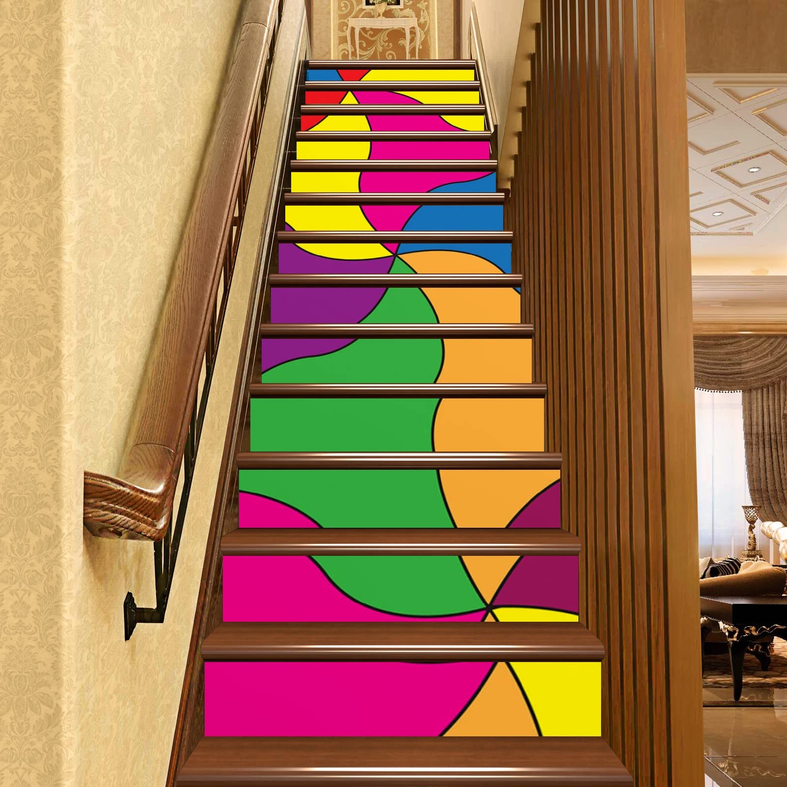 Abstract Art Stair Stickers Color 3D Geometry Pattern Stairs Riser ...