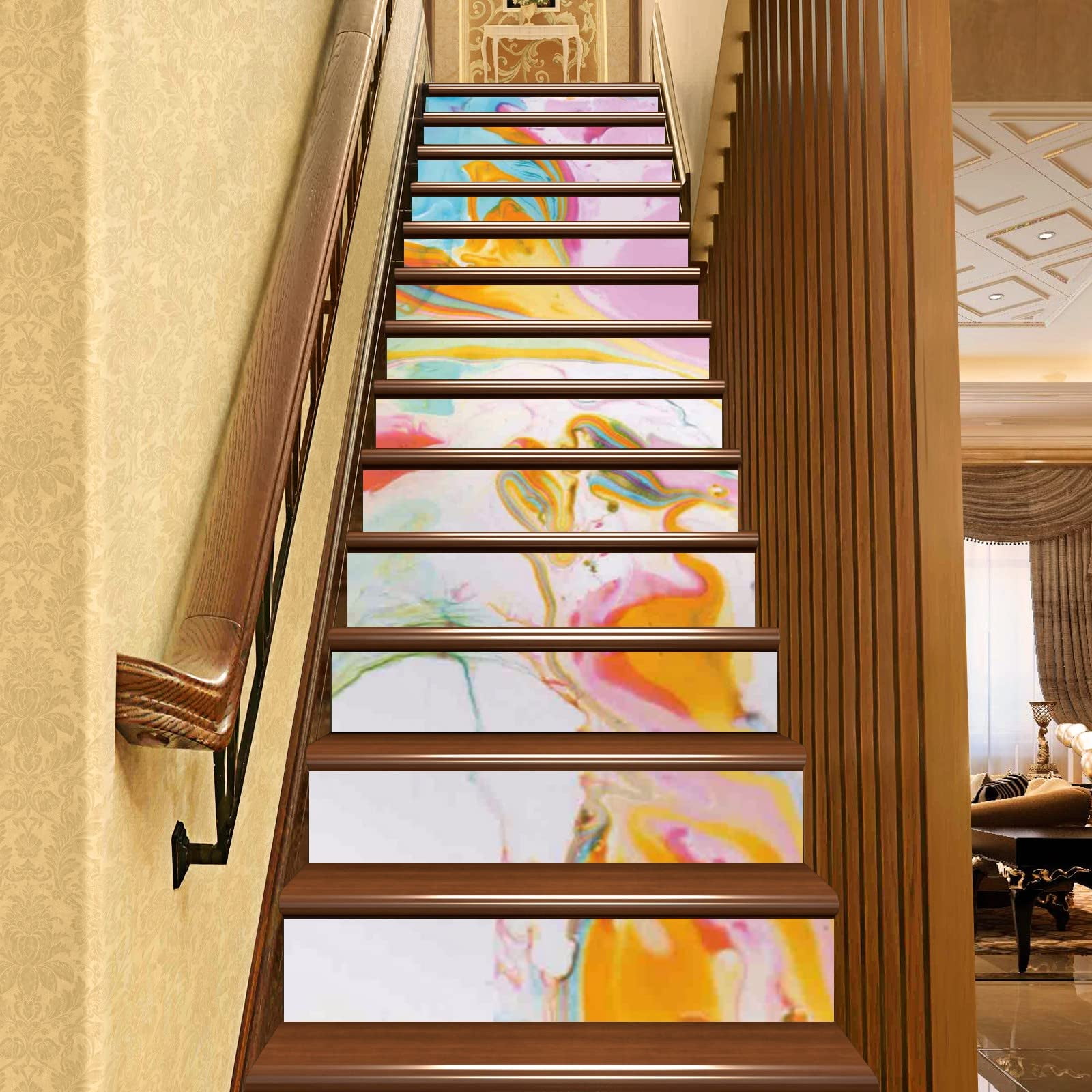 Abstract Art Stair Stickers Color 3D Geometry Pattern Stairs Riser ...