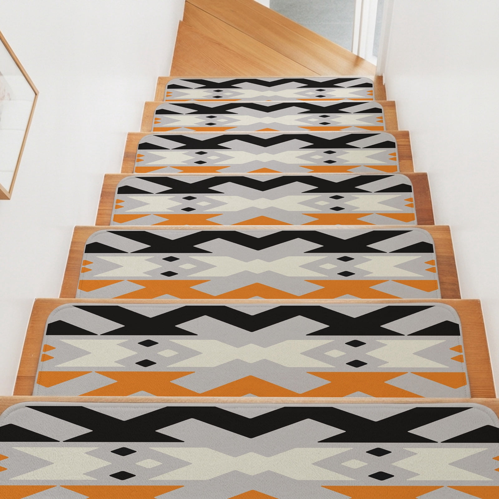 Abstract Art Stair Treads Non Slip for Steps Blue Black Orange Line ...