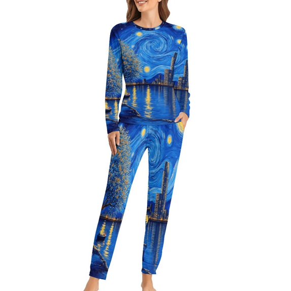 Abstract Art Starry Sky Pajamas Woman 2 Piece Vintage Pajamas Set Long ...