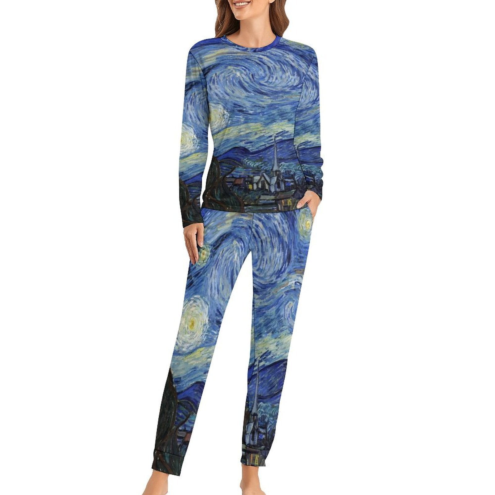 Abstract Art Starry Sky Pajamas Woman 2 Piece Vintage Pajamas Set Long ...