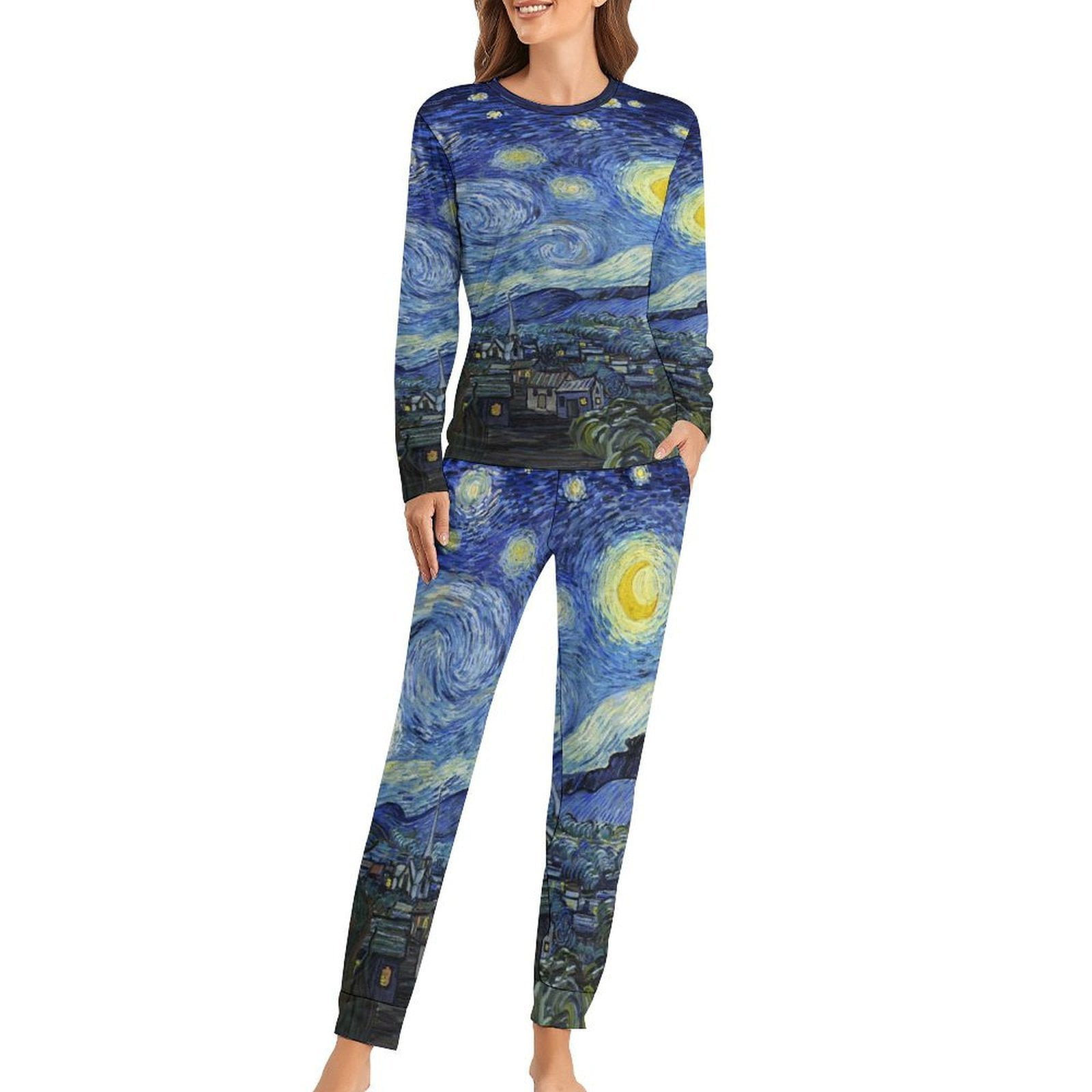 Abstract Art Starry Sky Pajamas Woman 2 Piece Vintage Pajamas Set Long ...