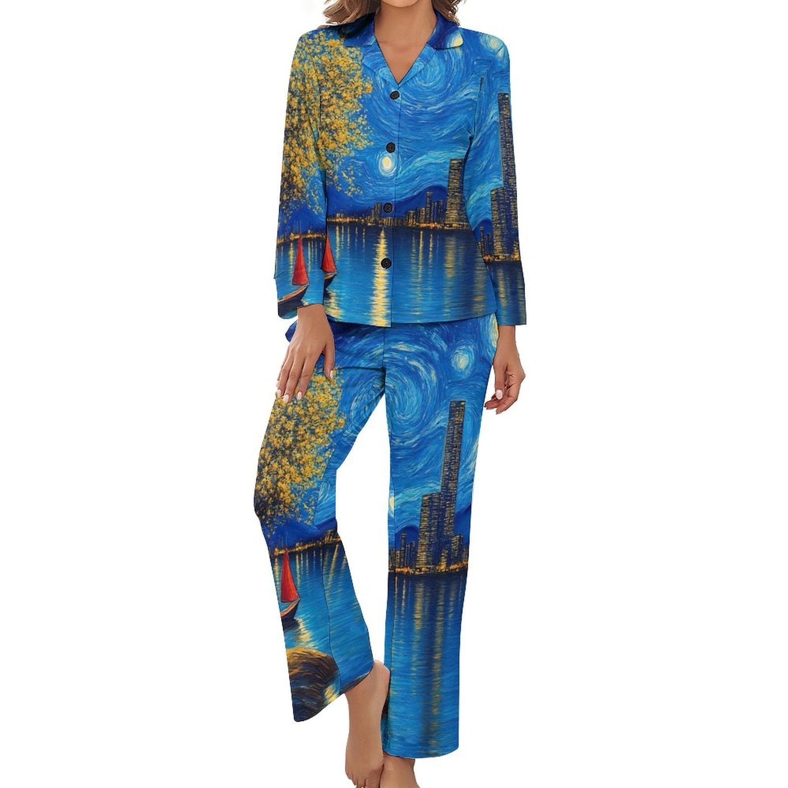 Abstract Art Starry Sky Pajamas Woman Vintage Pajamas Set 2 Piece Long ...