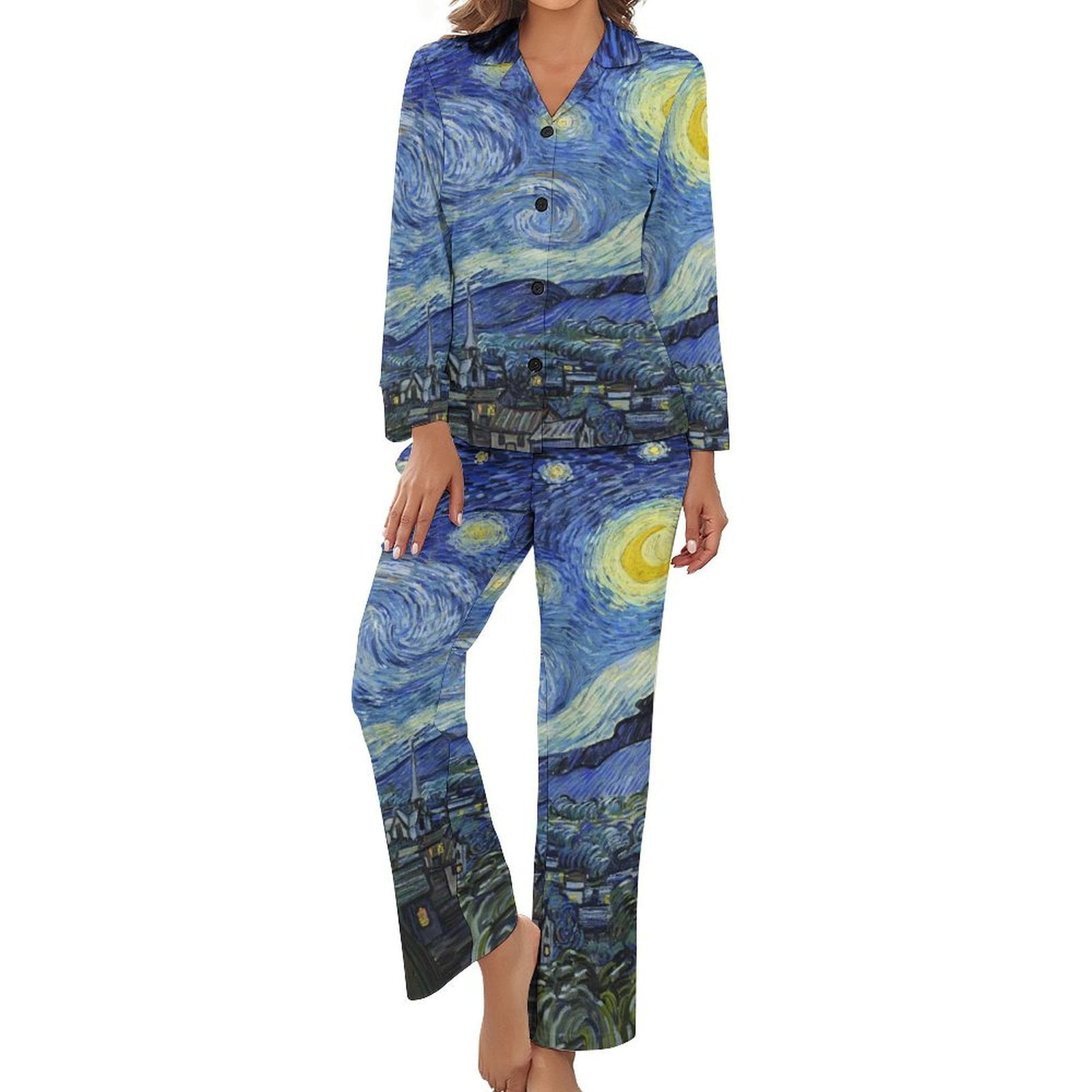 Abstract Art Starry Sky Pajamas Woman Vintage Pajamas Set 2 Piece Long ...