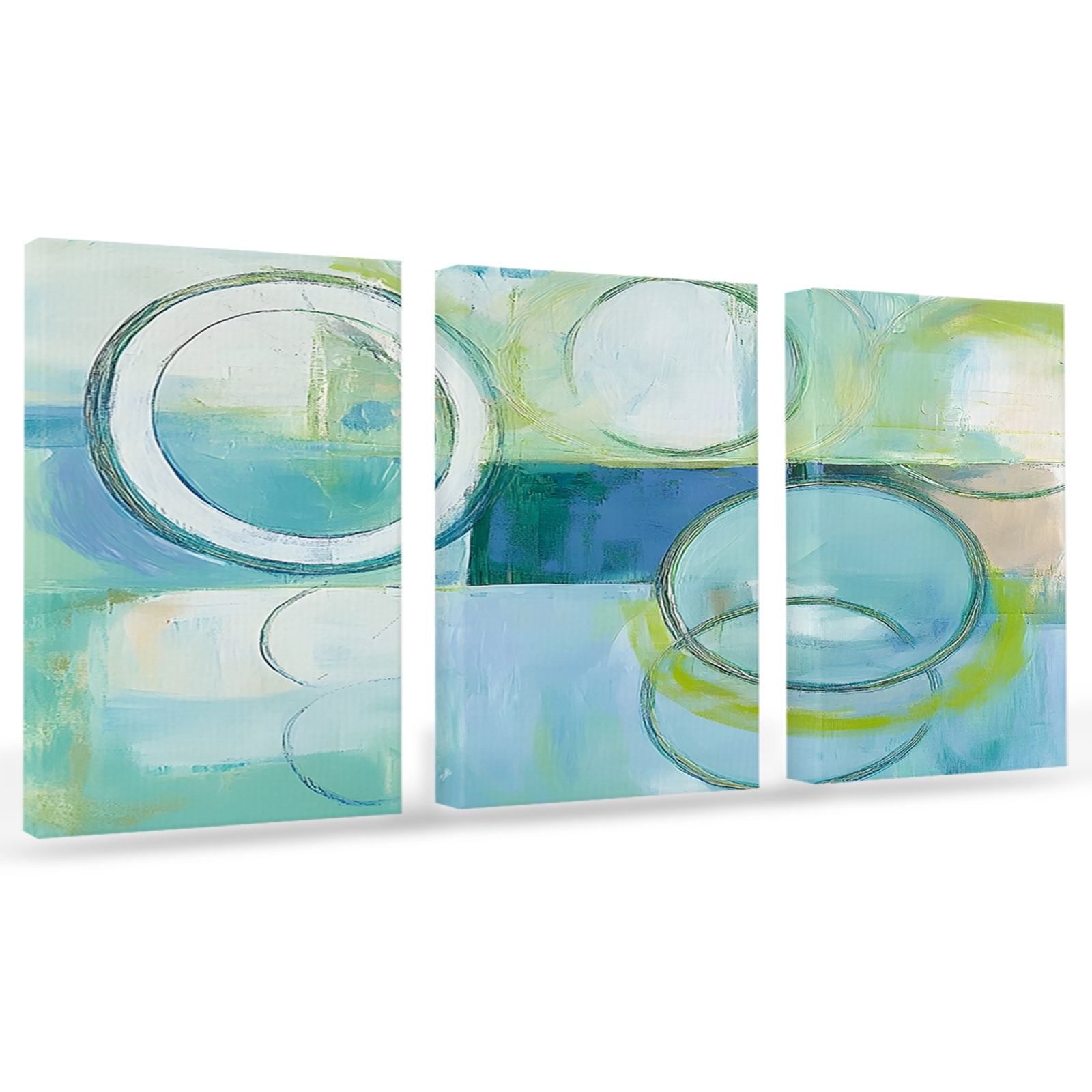 Abstract Art Street Art Circle Teal Retro Canvas Wall Art 3 Panels ...