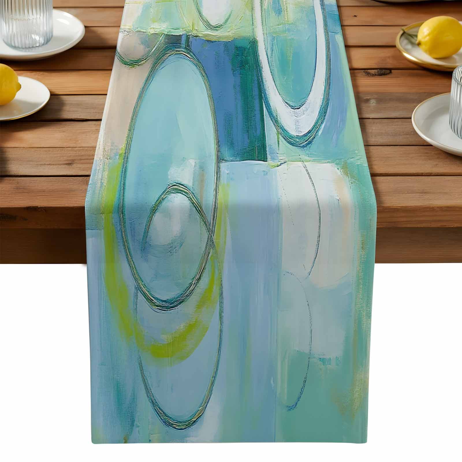 Abstract Art Street Art Circle Teal Retro Table Runner, Kitchen Table ...
