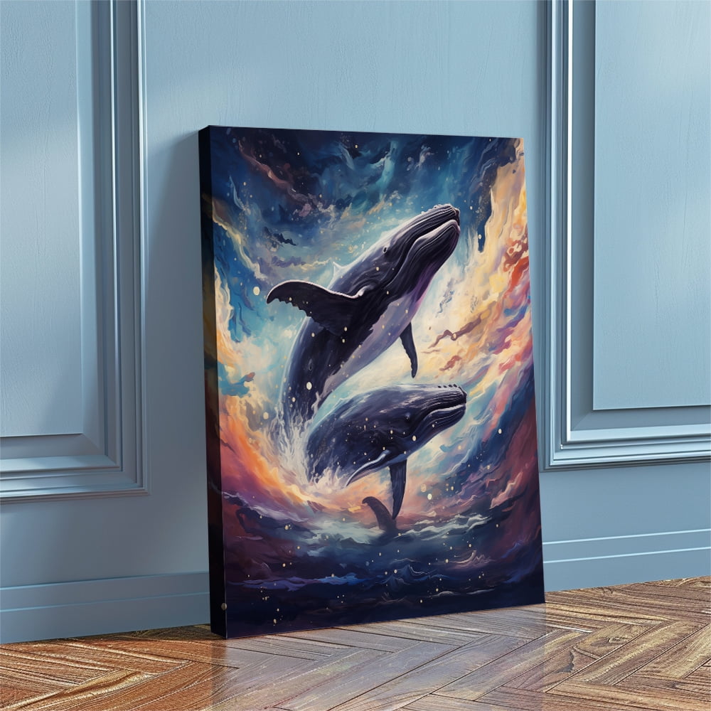 Abstract Art Style Whales Swimming in The Milky Way Poster Wall Art ...