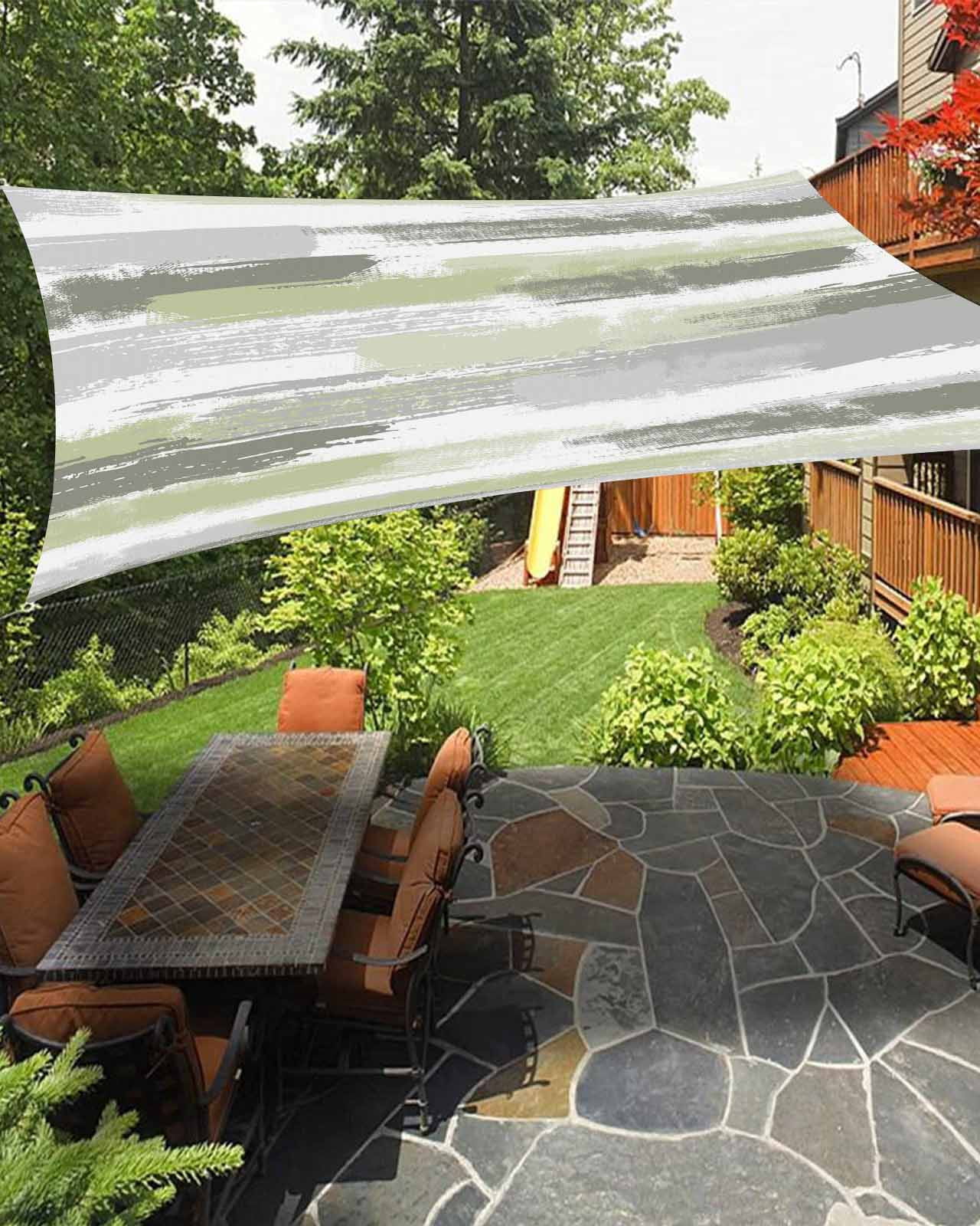 Abstract Art Sun Shade Sail 12'X16' Green Gray Mottled Color Block Oil ...