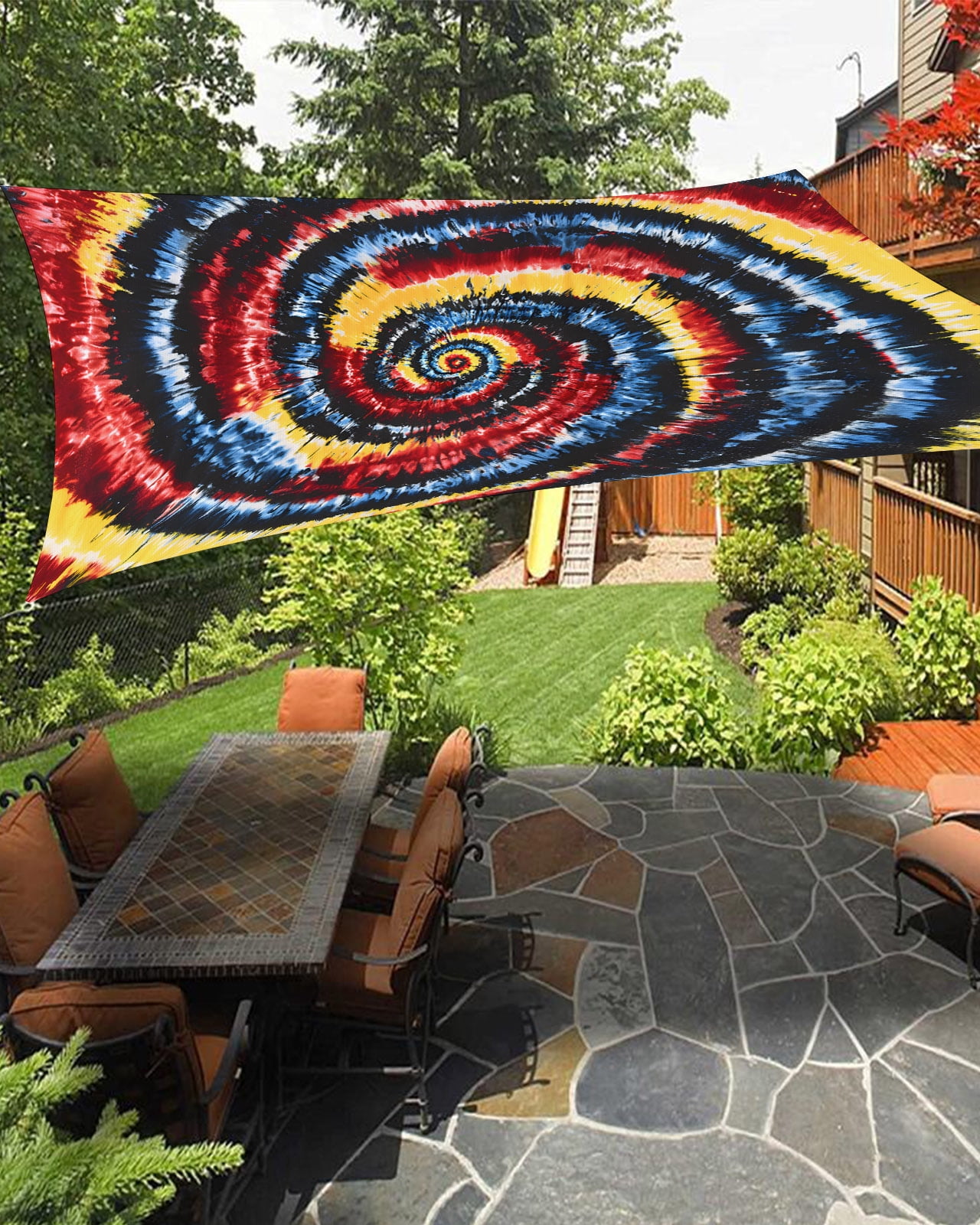 Abstract Art Sun Shade Sail 12'X16' Red Yellow Blue Tie-Dye Art Ethnic ...