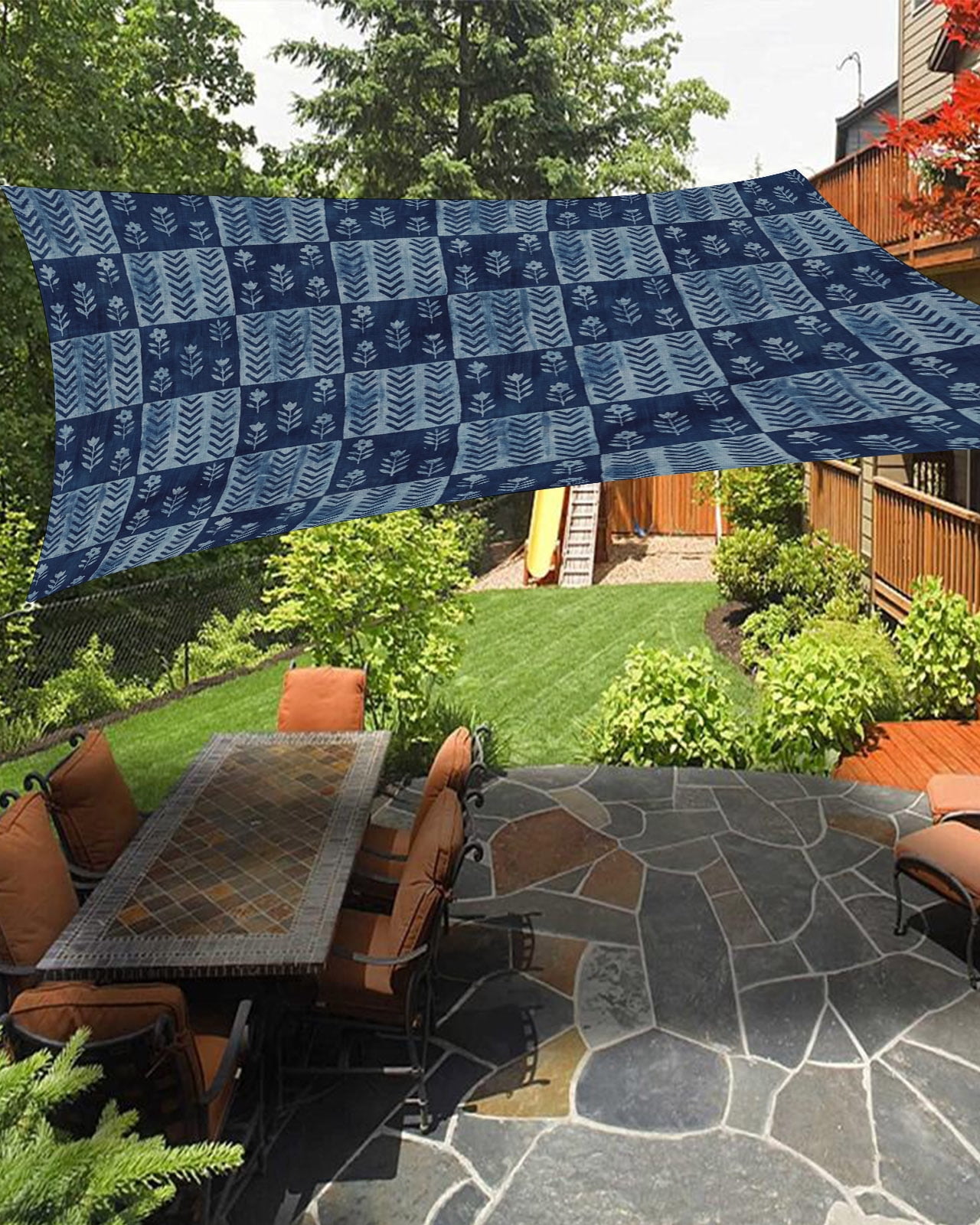 Abstract Art Sun Shade Sail 12'X16' Vintage Flowers Plants Lines Dark ...