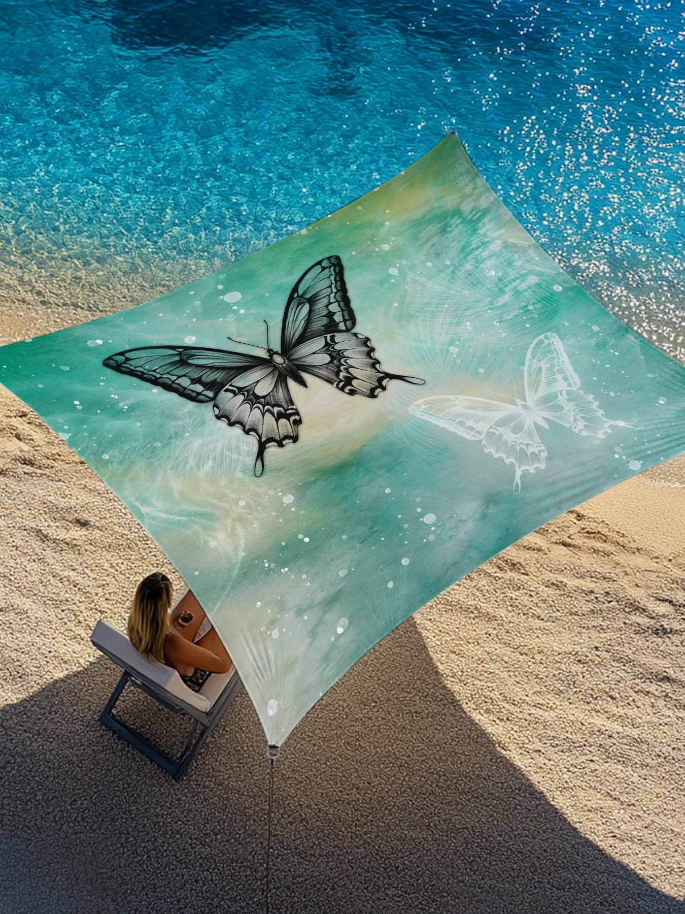 Abstract Art Sun Shade Sail 12' x 16', Black White Butterfly Wings ...