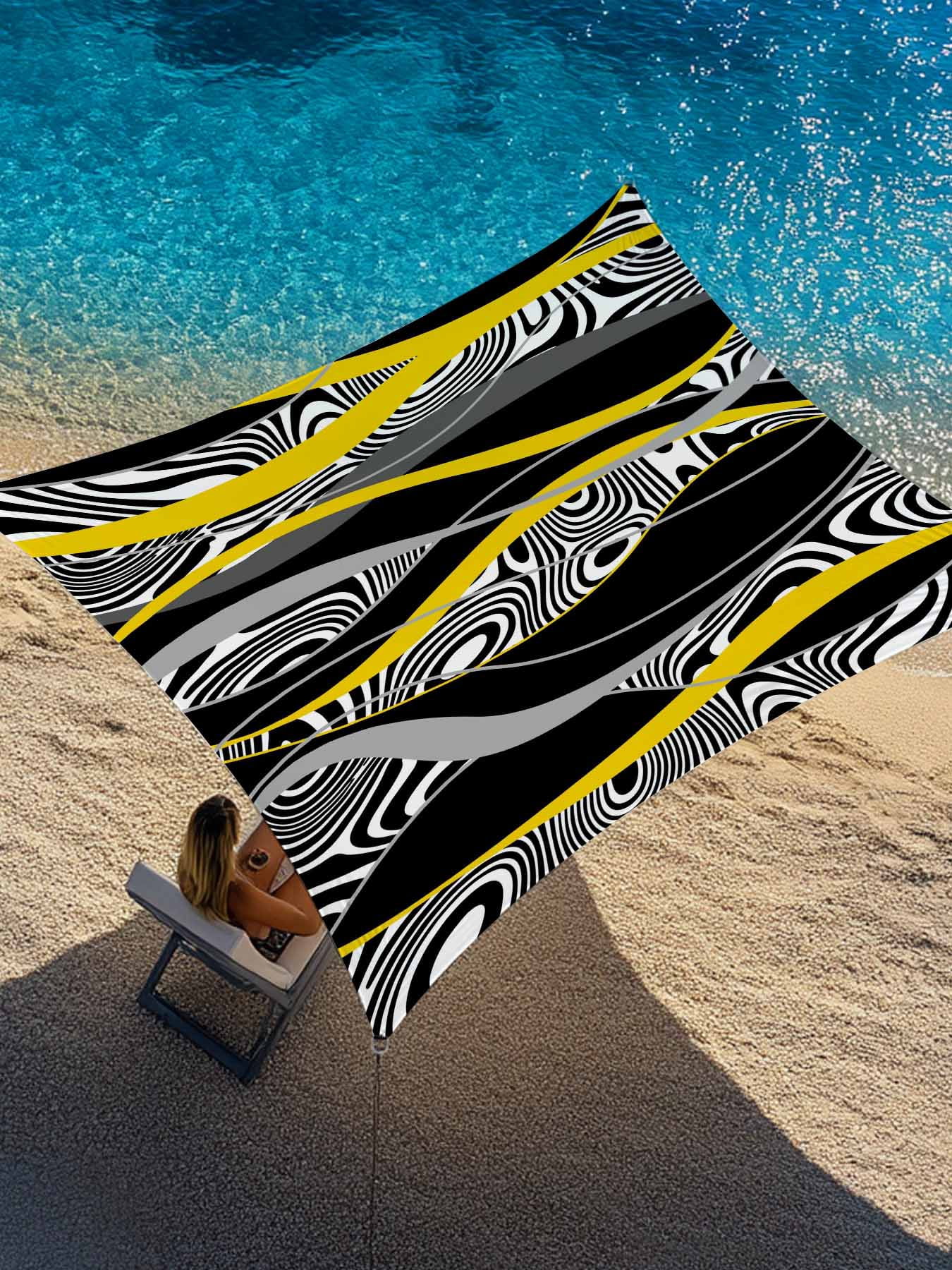 Abstract Art Sun Shade Sail 12' x 16', Yellow Black Gray Lines ...