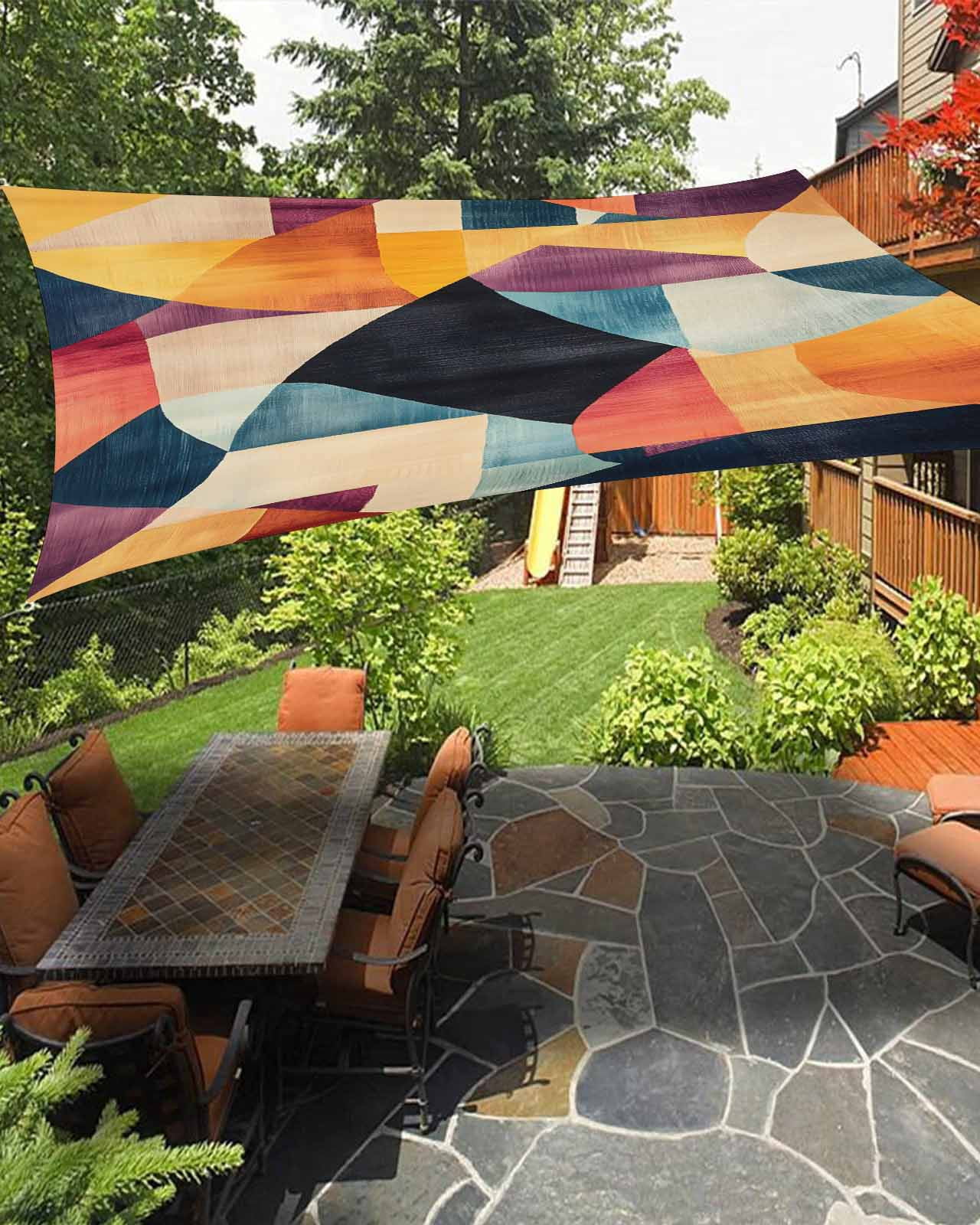Abstract Art Sun Shade Sail 14'X18' Colorful Geometric Color Block UV ...