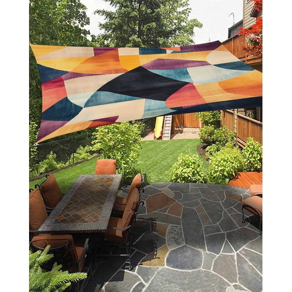 Abstract Art Sun Shade Sail 14'X18' Colorful Geometric Color Block UV ...