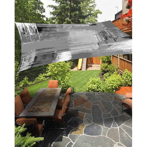 Abstract Art Sun Shade Sail 14'X18' Gray White Mottled Color Block Oil ...