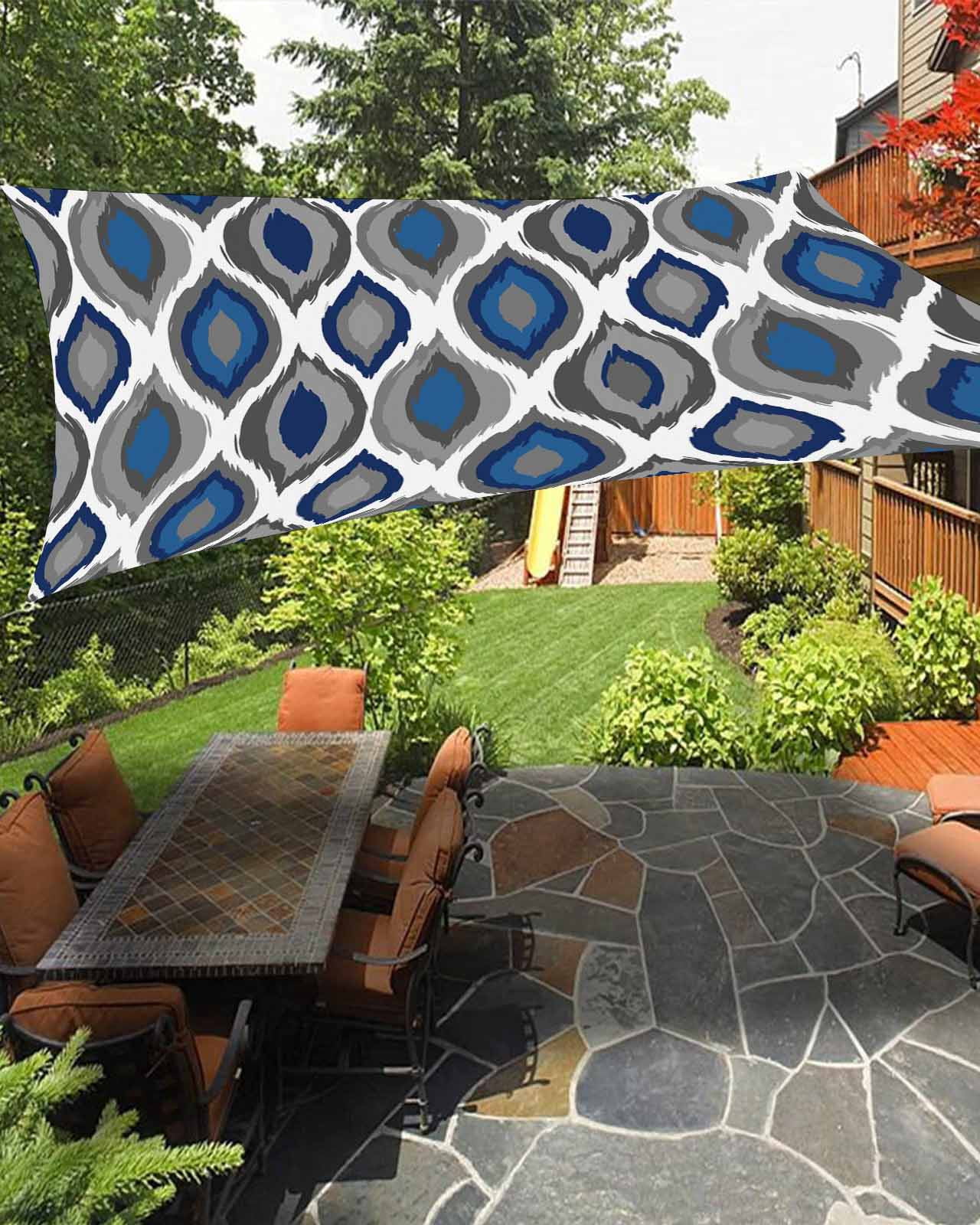 Abstract Art Sun Shade Sail 14'X18' Modern Diamond Patterns Blue White ...