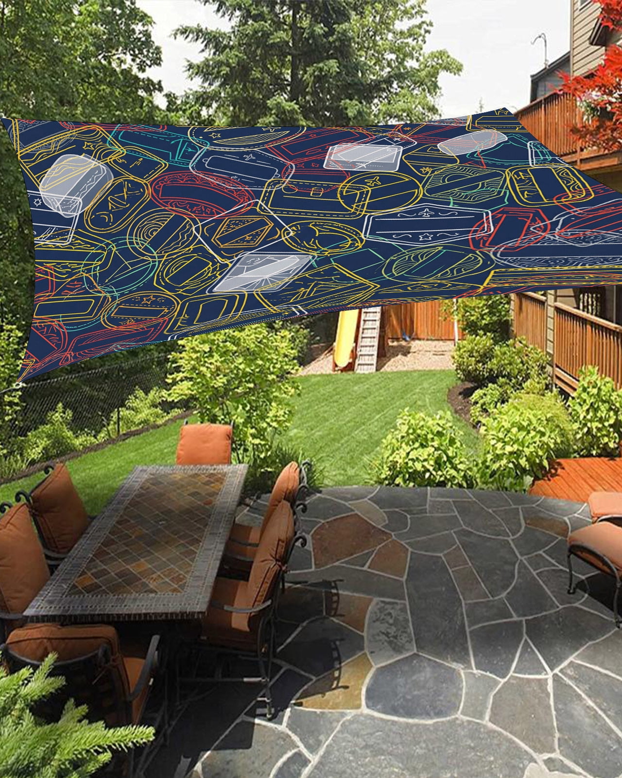 Abstract Art Sun Shade Sail 14'X18' Postmarks Travelling Red Yellow ...